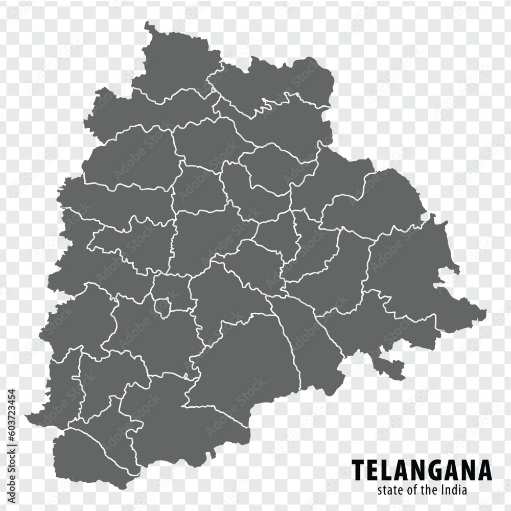 Blank map State Telangana of India. High quality map Telangana with municipalities on ...