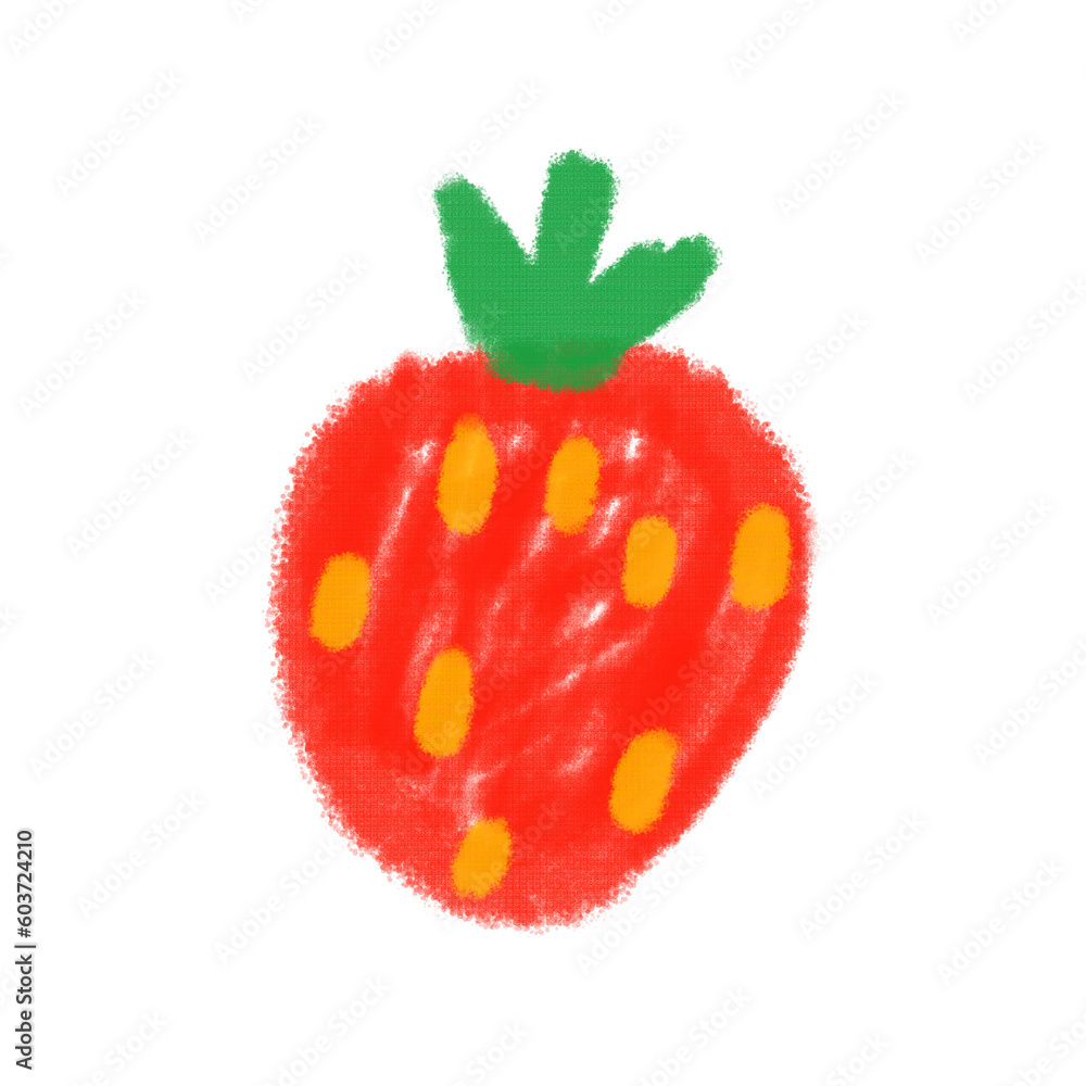 isolated fruit sticker - children's drawing with felt-tip pens and wax ...