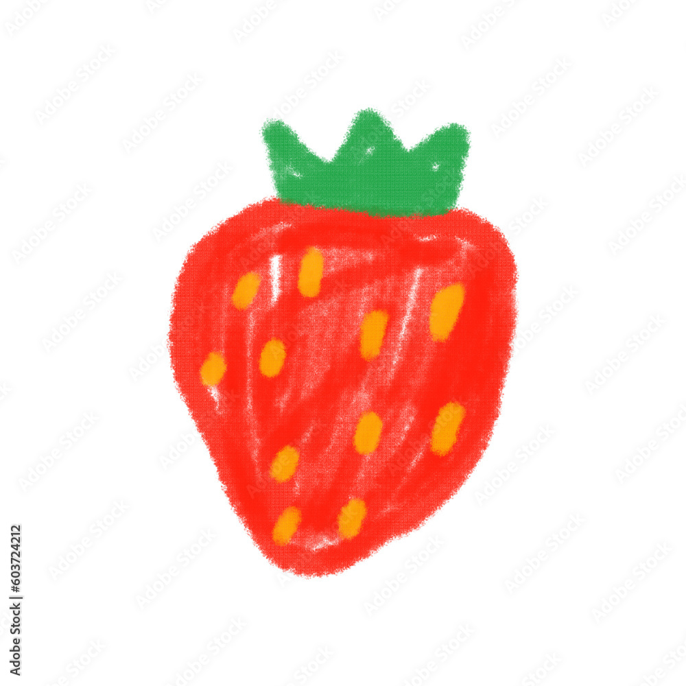 isolated fruit sticker - children's drawing with felt-tip pens and wax ...
