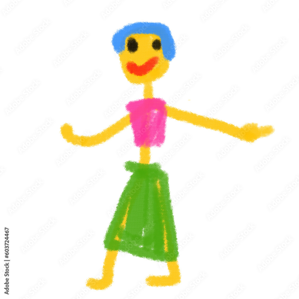 isolated sticker-a little man drawn by felt-tip pens by a child.Hand ...