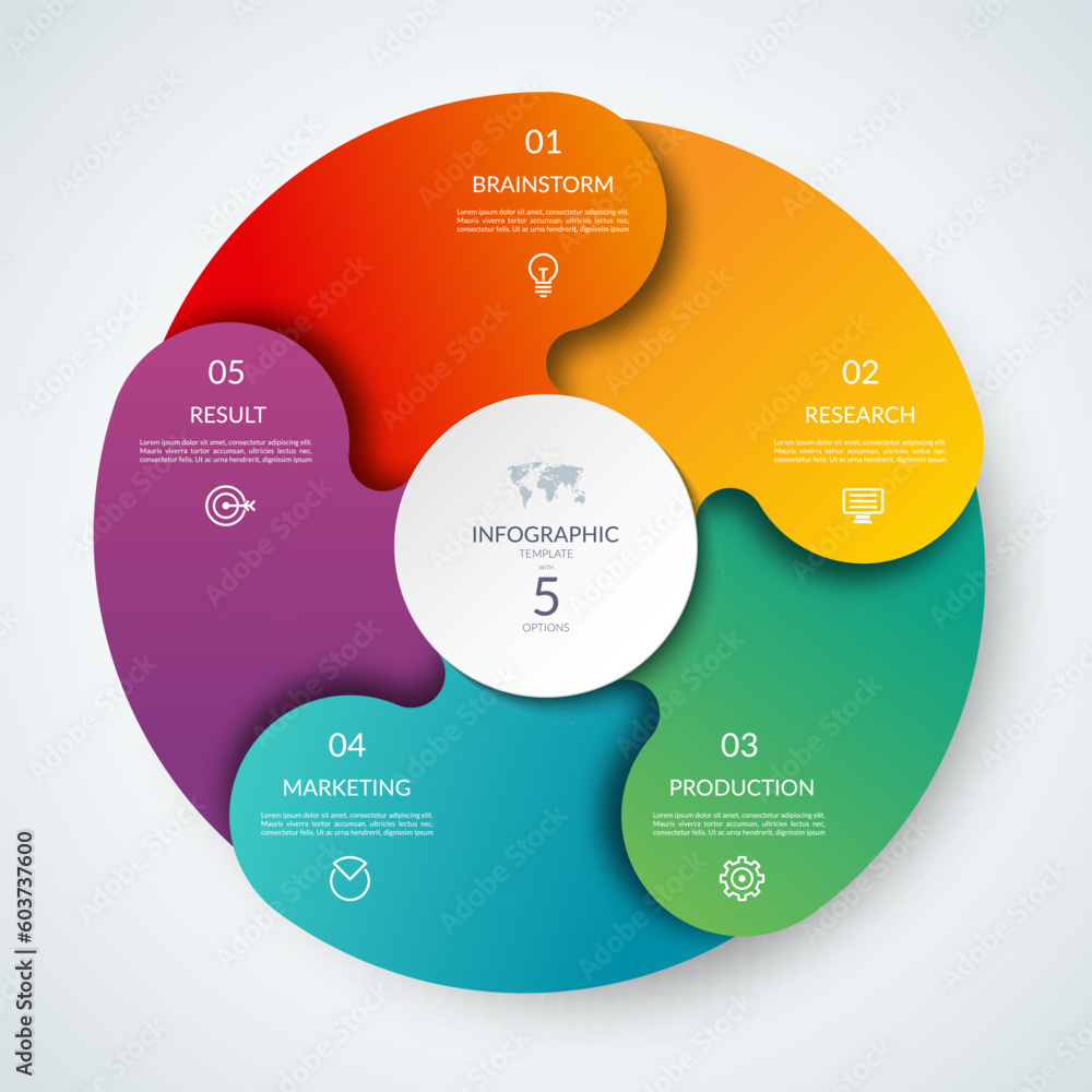 Vector infographic circle. Cycle diagram with 5 steps. Round chart that ...