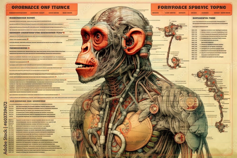 Chimpanzee ape monkey cyborg animal detailed infographic, full details ...