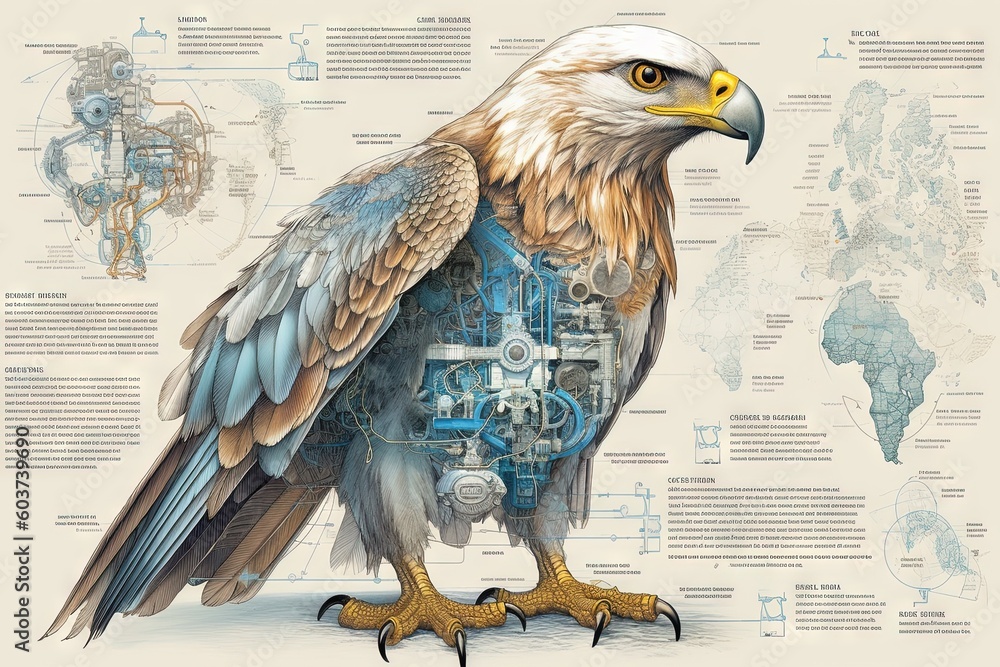Eagle bird cyborg animal detailed infographic, full details anatomy ...