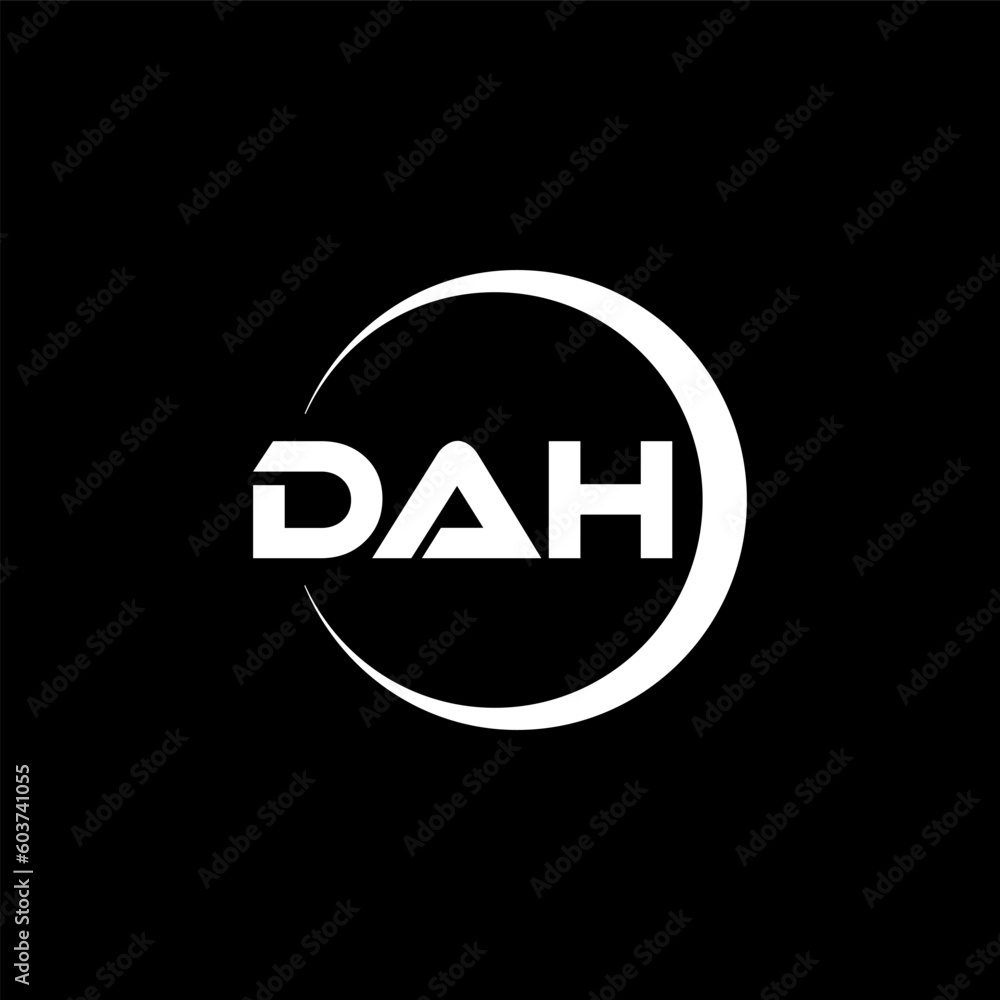 DAH letter logo design with black background in illustrator, cube logo ...