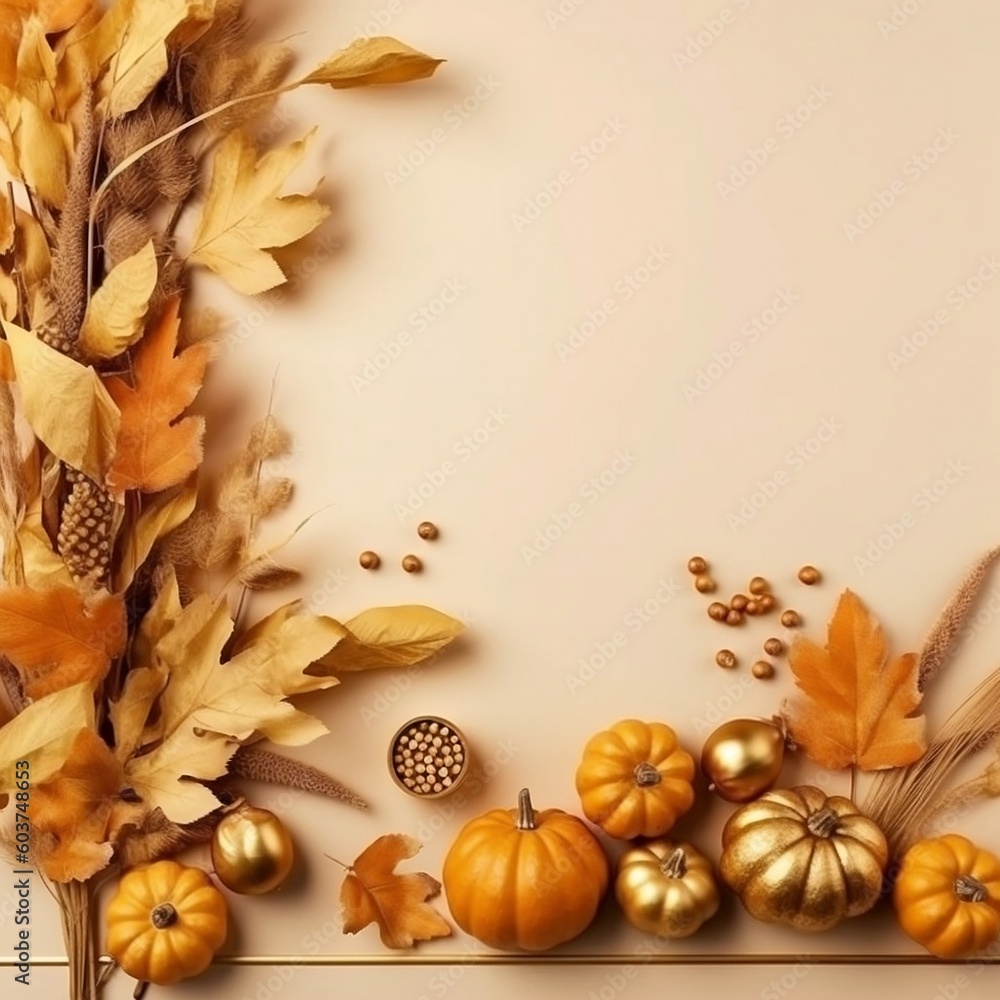 Versatile fall-themed template in warm golden tones with an empty space ...