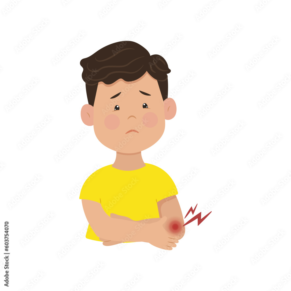 Pain in the ear, Boy holding his ear winced in pain, Vector ...