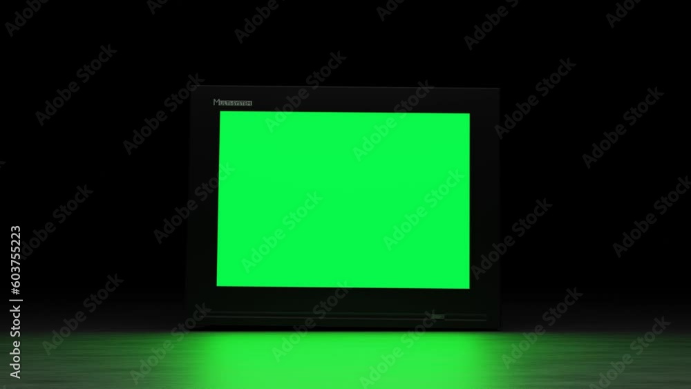 Close Up Footage of a Dated TV Set with Green Screen Mock Up Chroma Key ...