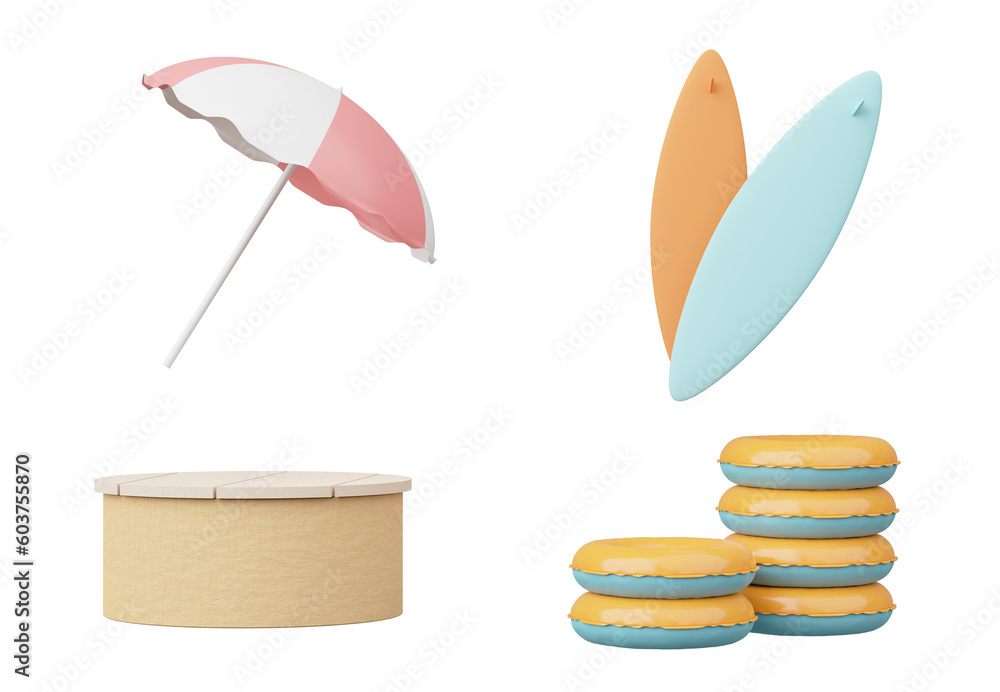 Summer elements 3d icon set clipart isolated on white background ...