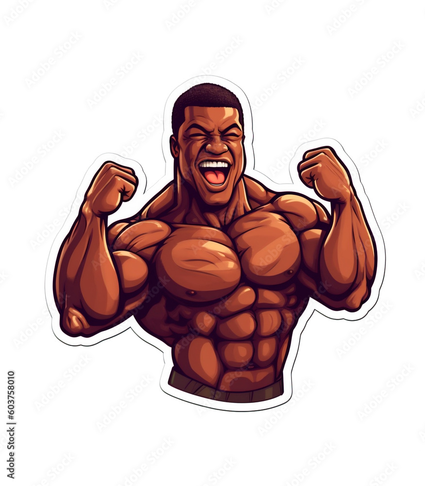 Sticker illustration of a bodybuilder on a transparent background ...