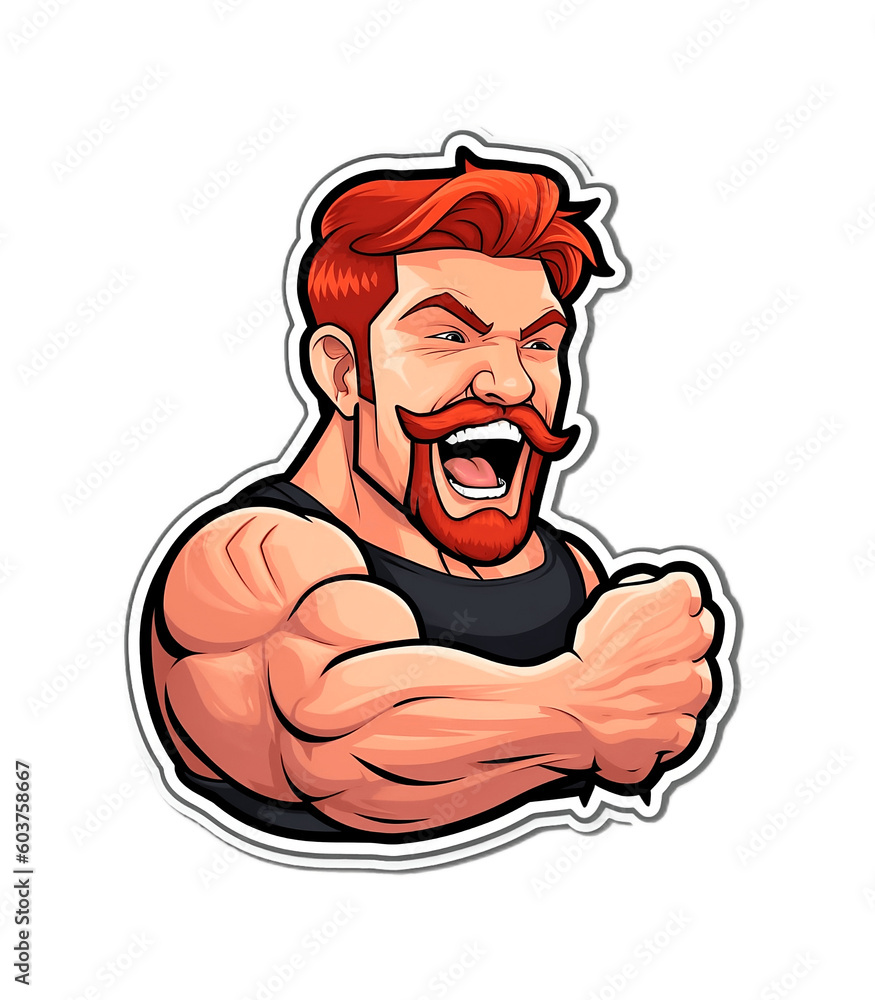 Sticker illustration of a muscular redhead man on a transparent ...