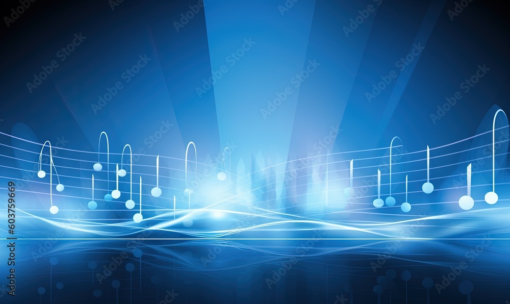 ภาพประกอบสต็อก a blue musical background with notes and lines of ...