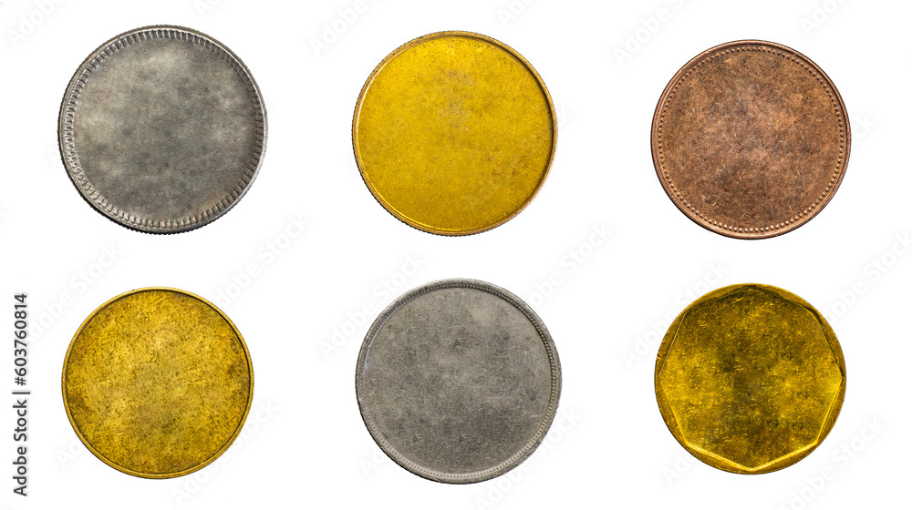 old empty silver, gold, copper coin on a transparent isolated ...