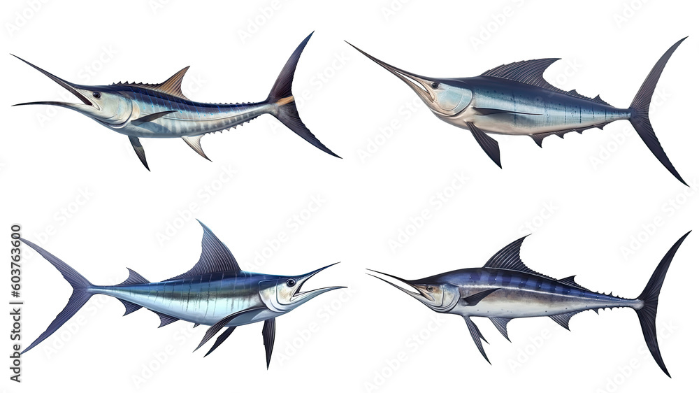 Marlin Swordfish marine animal isolated on clear background, fish beak ...