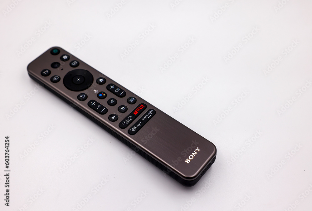Sony remote control device for TV television isolated on white ...