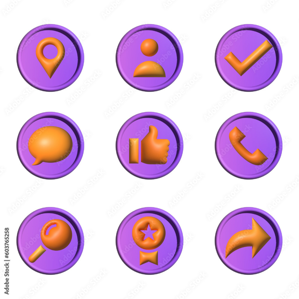 Photo & Art Print set 3D icons for web, location sumbol, Telephone pipe ...