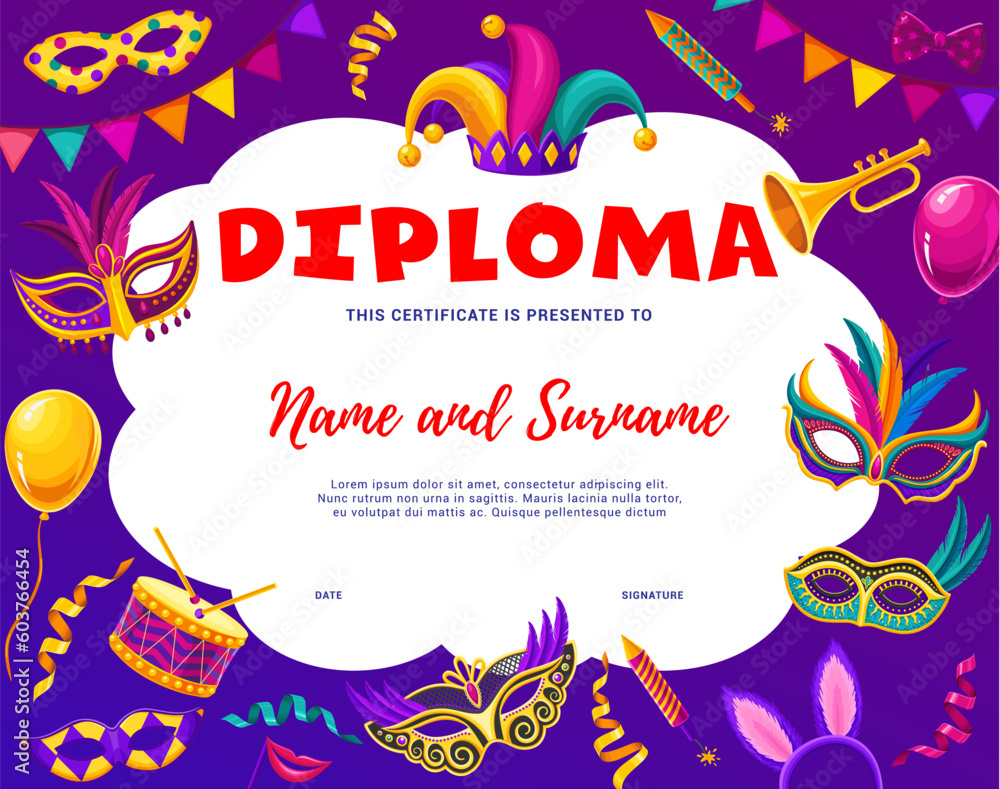 Samba dancer diploma. Brazilian carnival decorations and objects ...