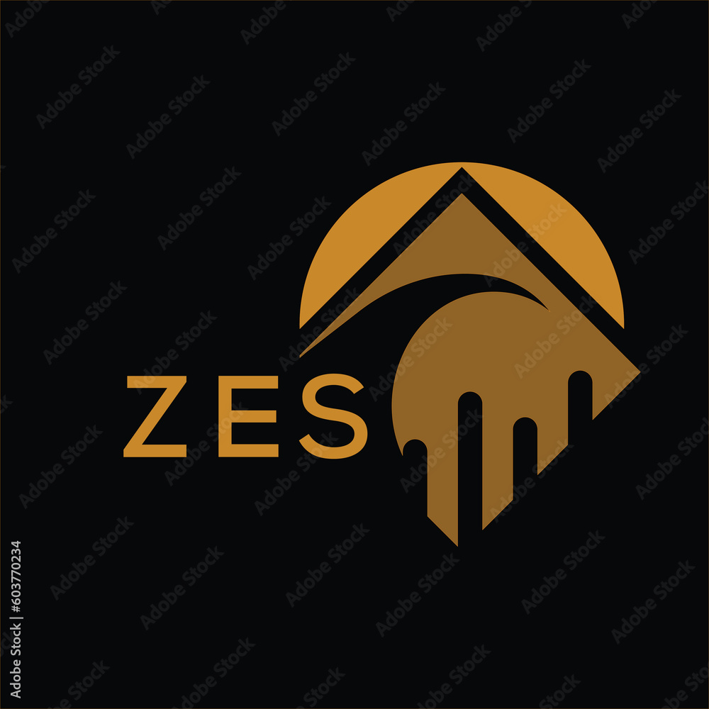 ZES golden color letter logo. ZES golden image on black background ...