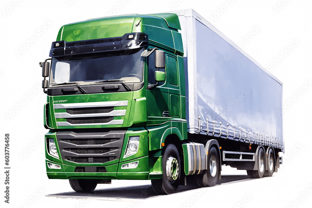 green Cargo van or white box truck cargo delivery isolated white ...