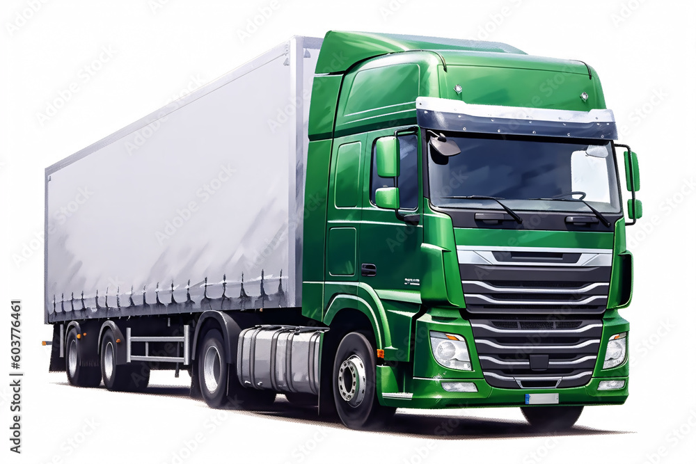 green Cargo van or white box truck cargo delivery isolated white ...