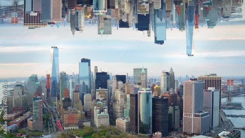 Futuristic Aerial View of Lower Manhattan Skyline. Surreal Vision of ...