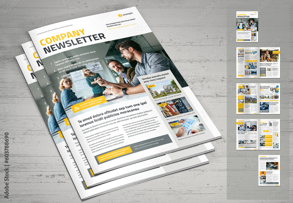 Modern Bright Business Newsletter Design Template with Yellow Accents ...