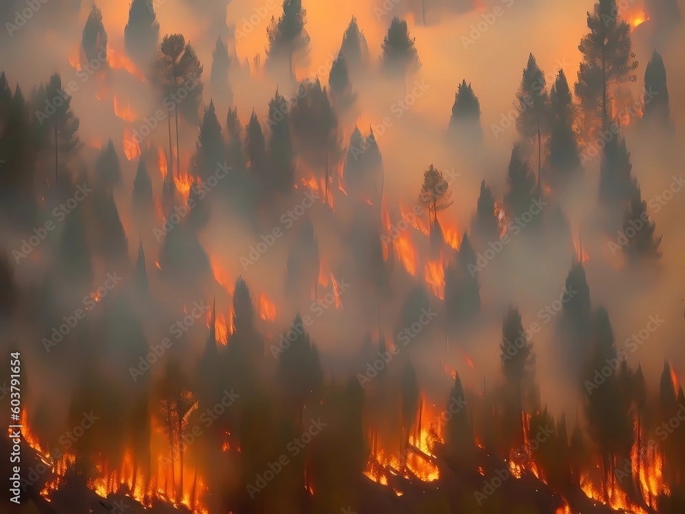 burning trees, dramatic fire in a forest, forest fires in summer, forest fire, environmental ...