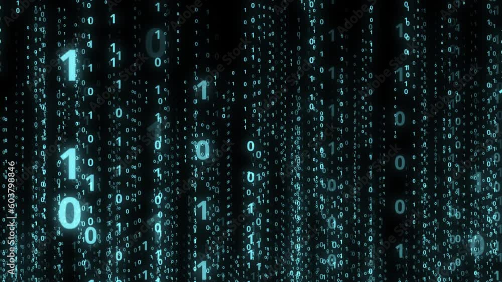 Falling blue binary code background. Binary code in the matrix style ...