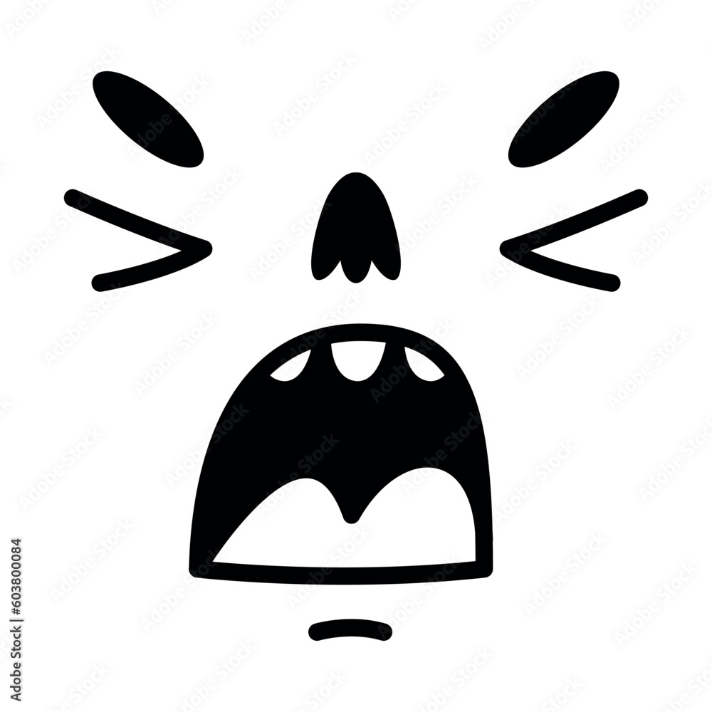 Retro Cartoon Mascot Face with Squeezed Eyes and Shouting Mouth Vector ...