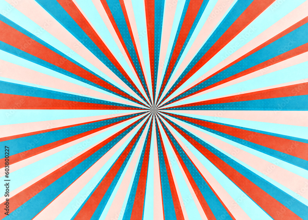 Pop art comic book or cartoon radial explosion stripes in red blue ...