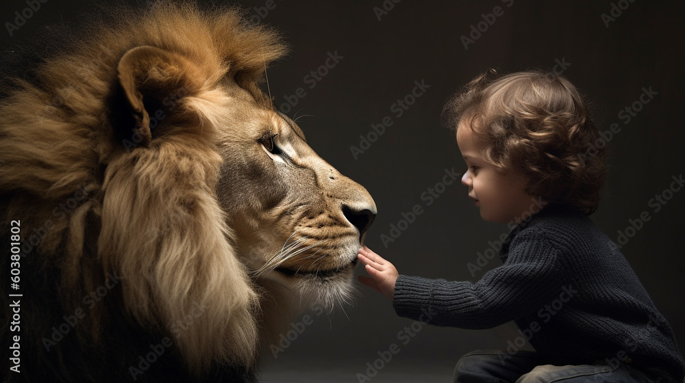 Profile of A Fearless Young Female Child Gently Touching The Face of A ...