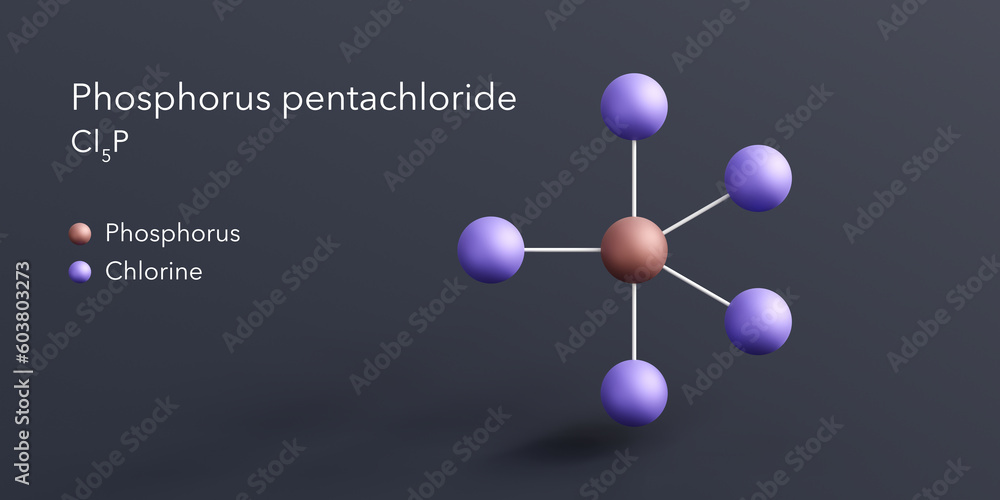 phosphorus pentachloride molecule 3d rendering, flat molecular ...