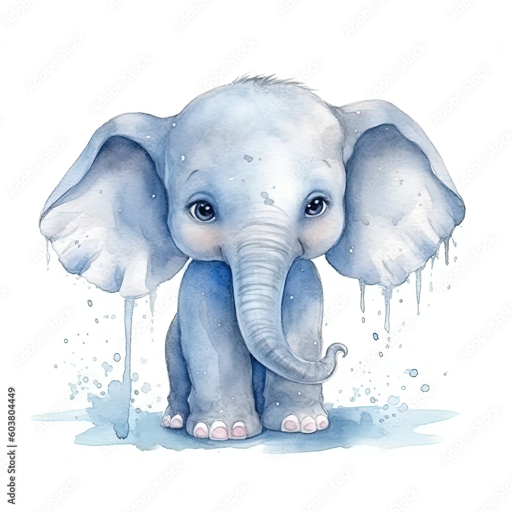 Blue watercolor elephant. Illustration AI Generative Stock Illustration ...