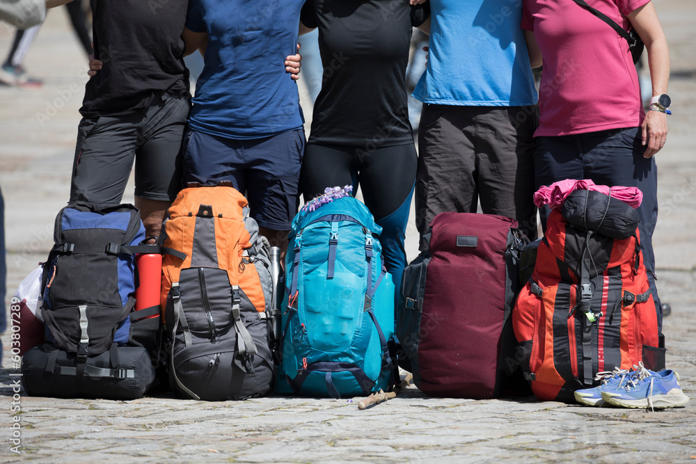 Pilgrims on the Camino de Santiago arrive at the Plaza del Obradoiro ...