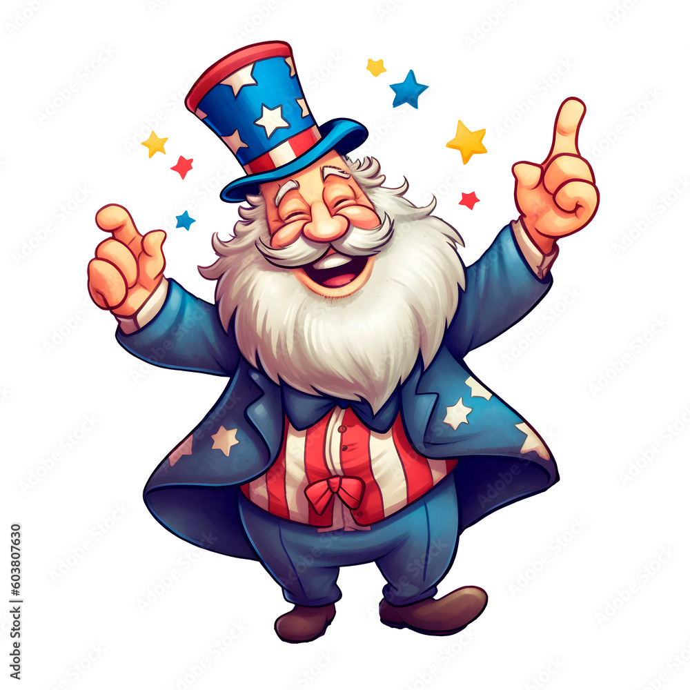 cartoon santa claus, happy old uncle sam in usa flag color clothes on ...