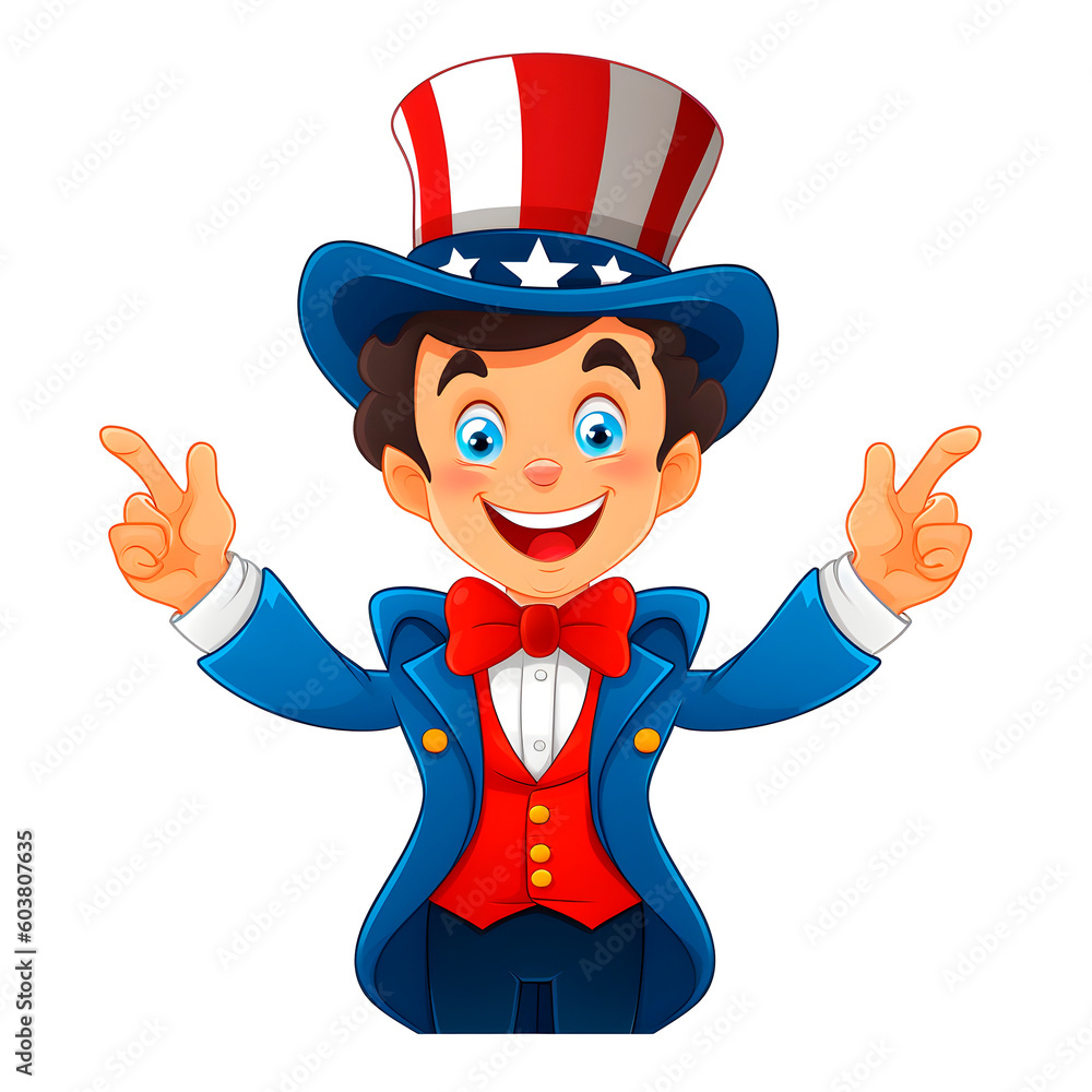 Stylized cartoon Uncle Sam, a happy man in colors of the colors of the ...