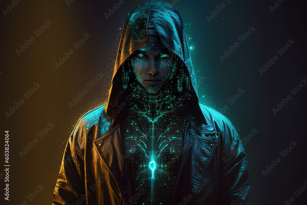 Android in matrix space. Artificial intelligence in a female form ...