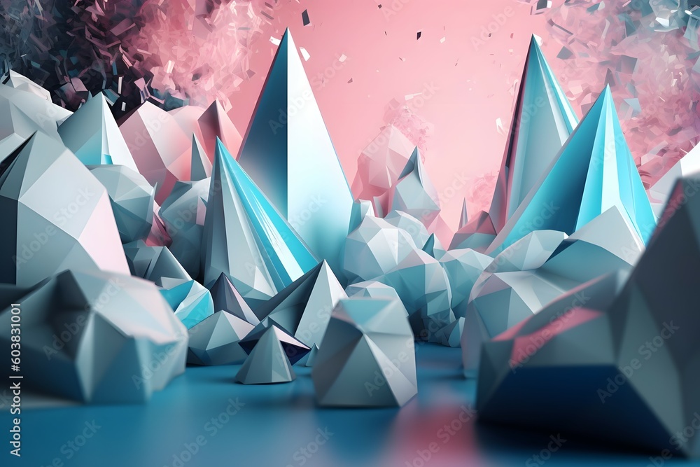 Polygonal 3D wallpaper with bright surface and triangular pyramids in ...