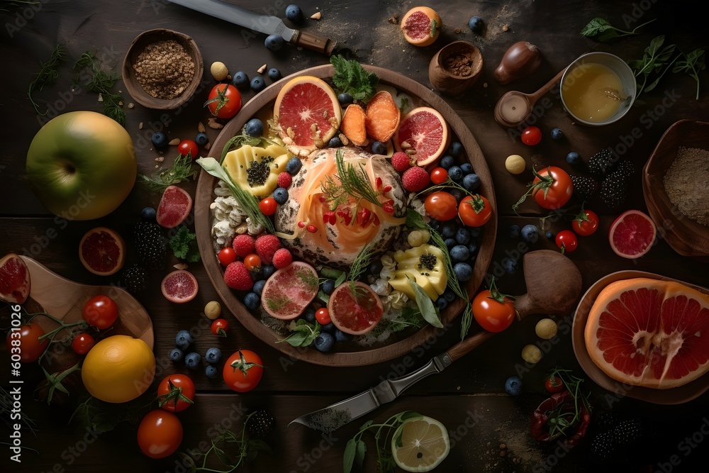 Stunning food arrangement , .highly detailed, cinematic shot photo ...
