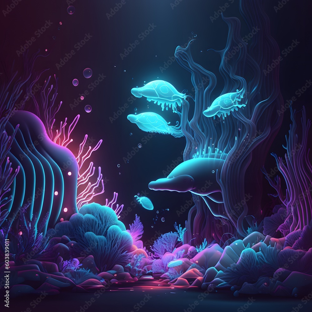 Enchanting Ethereal Landscape of Neon Ocean Life: A Stunning Intricate ...