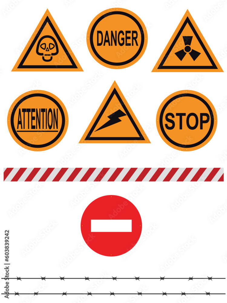 Poster Signs on an interdiction and the prevention, barbed wire ...
