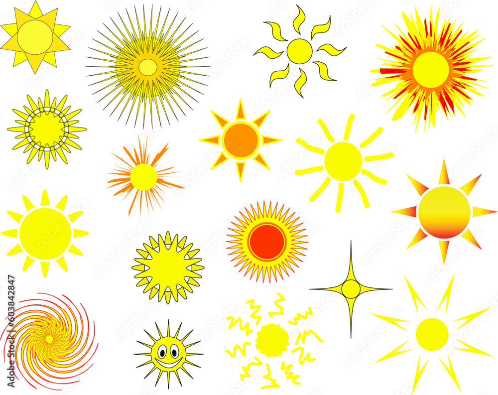 Set of vector sun designs in various styles Stock Vector | Adobe Stock