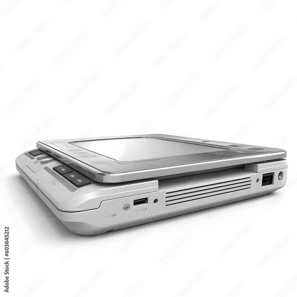 realistic single,Portable DVD player with screen,side view,white ...