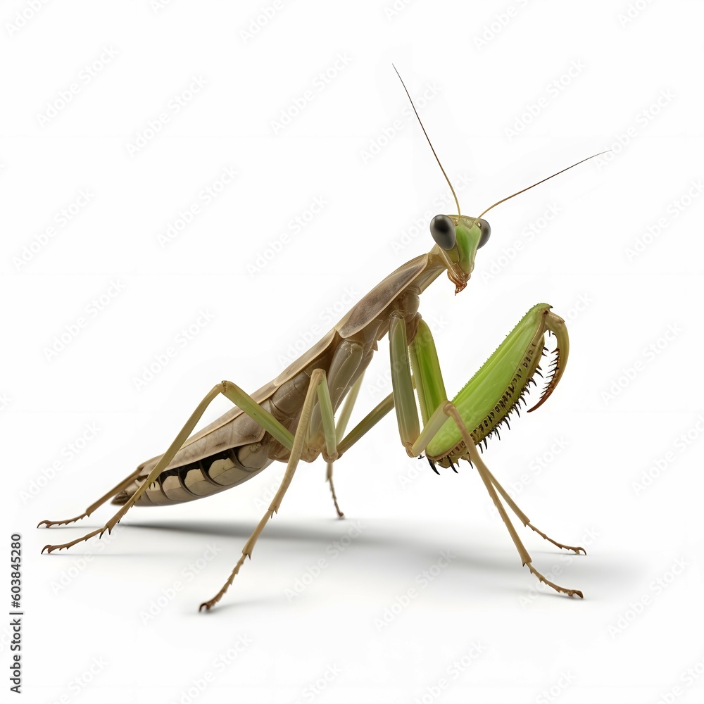 realistic single,Mantis,side view,white background,high detail, 8k,--ar ...