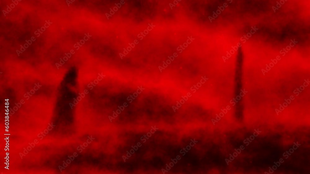 Monk walking past a sacred pillar on nature background. Scary 2D ...