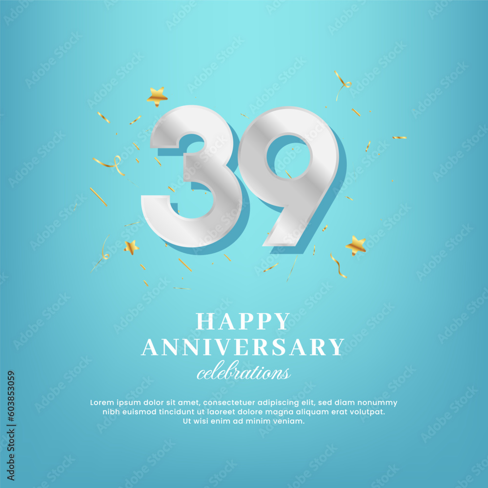39th anniversary vector template with a golden number and confetti ...