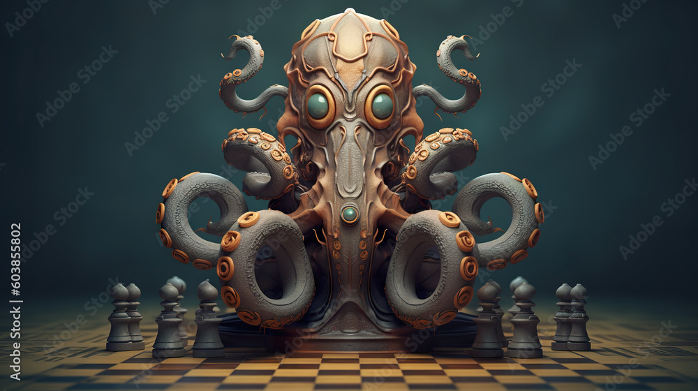 A chess board with a giant octopus on it. Generative AI. Cthulhu ...