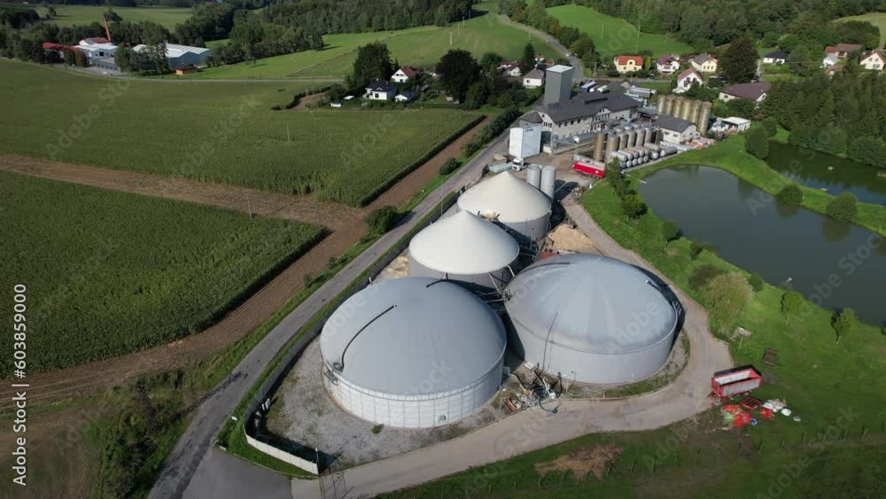 biogas production, biogas plants, bioenergy,aerial panorama landscape ...