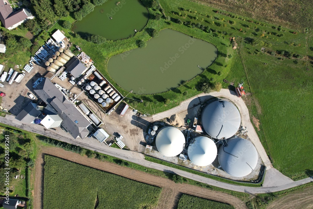 biogas production, biogas plants, bioenergy,aerial panorama landscape ...