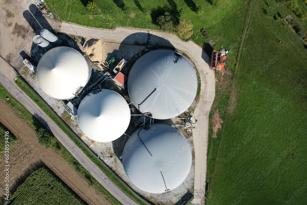 biogas production, biogas plants, bioenergy,aerial panorama landscape ...