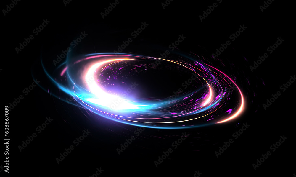 Glow swirl light effect. Circular lens flare. Abstract rotational lines ...